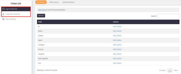 Ticket list items - SupportCandy