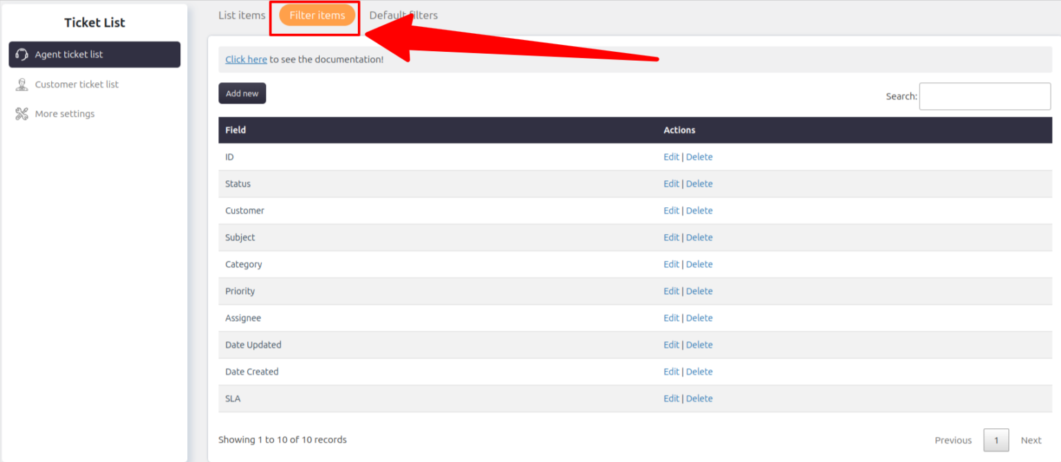 Ticket list filter items - SupportCandy