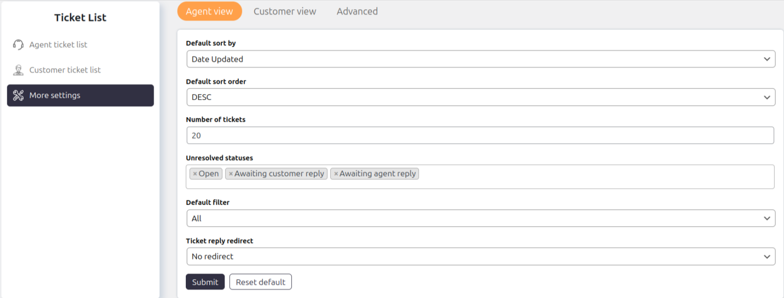 Ticket list settings - SupportCandy