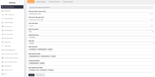 General settings - SupportCandy