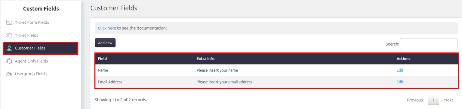 Customer Fields - SupportCandy