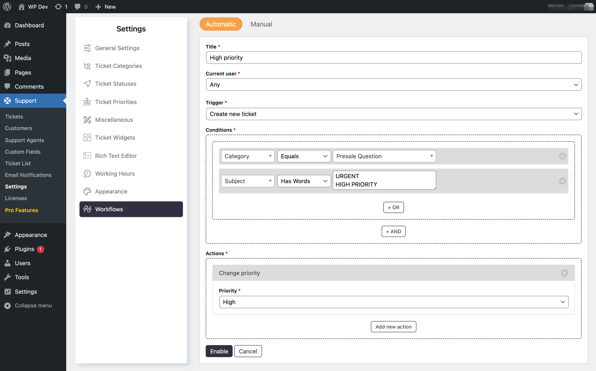 Workflows Supportcandy